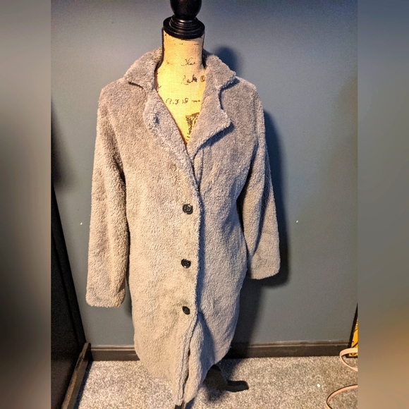 Jackets & Coats | Womans Gray Fuzzy And Soft Trench Coat Size Xl | Poshmark